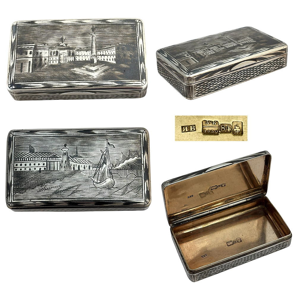 Victorian Russian Niello Silver Snuff Box 1850